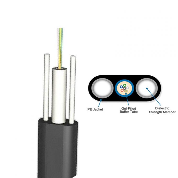 12 Fibers ADSS Flat FTTH Drop Fiber Optic Cable Dielectric FRP Strength Member